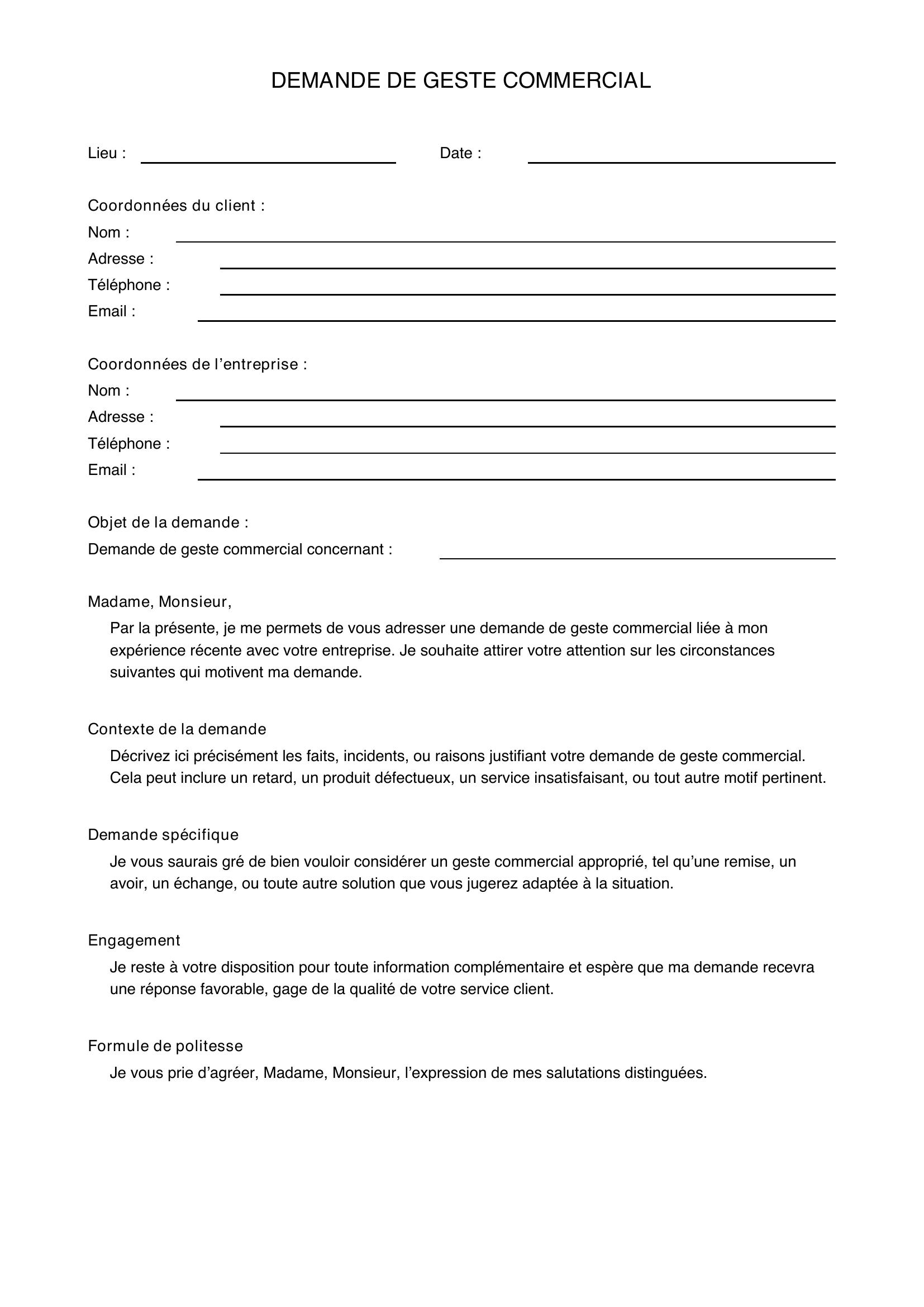 Demander Un Geste Commercial Par Mail