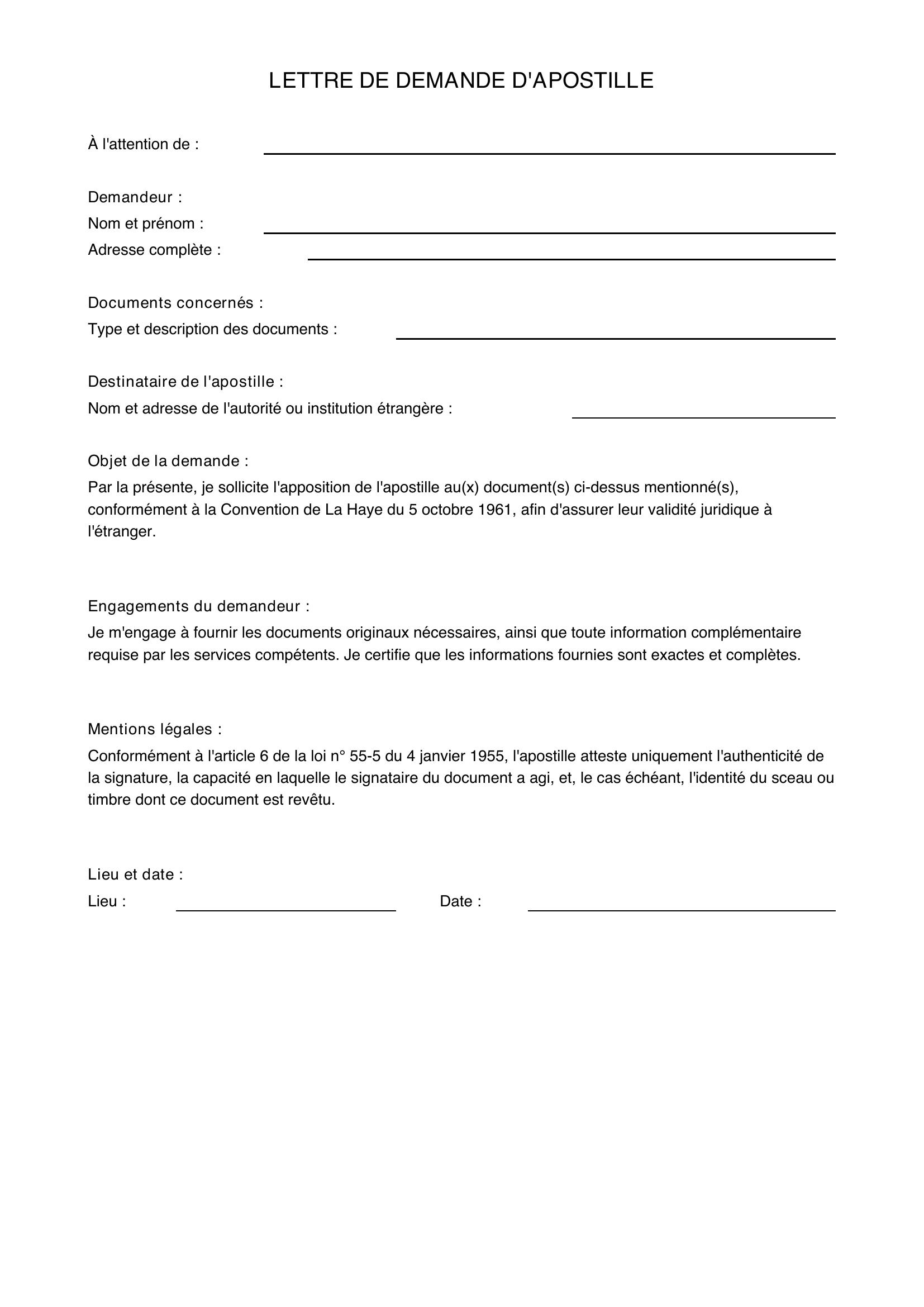 Modèle Lettre Demande Apostille