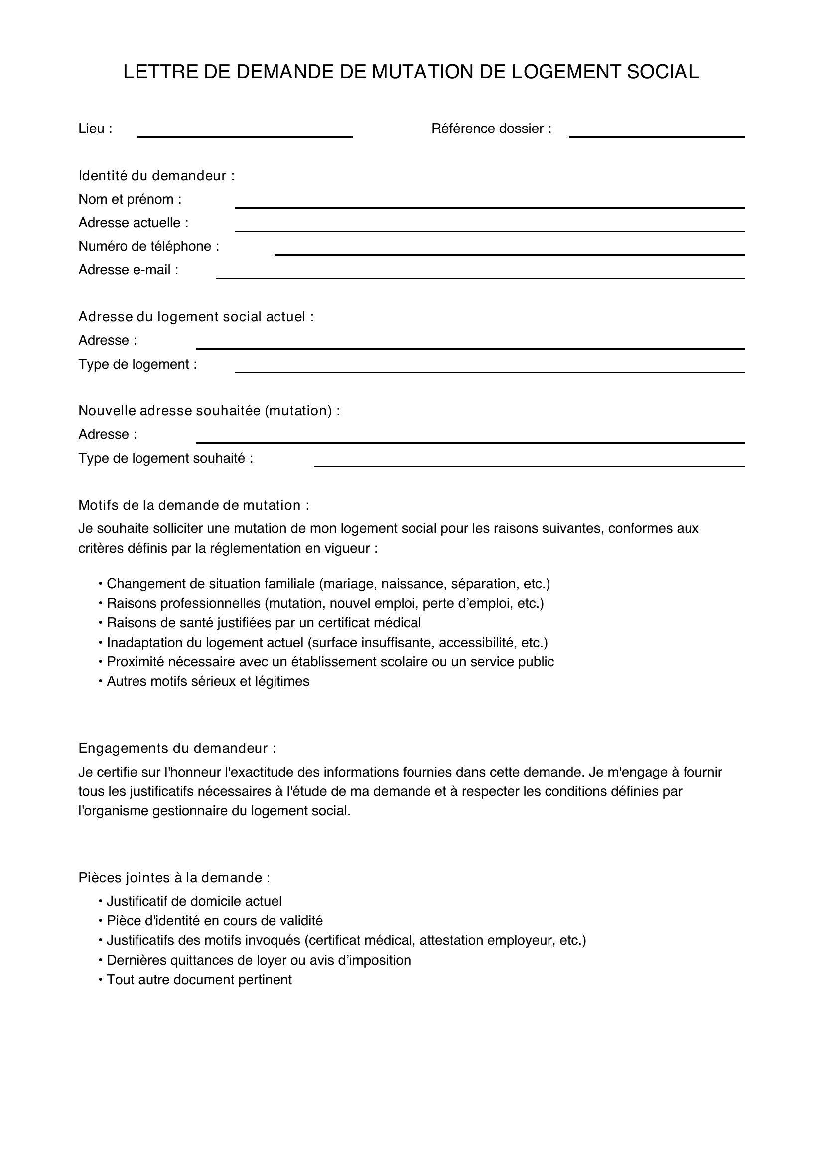 Modèle Lettre Demande De Mutation Logement Social